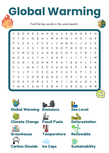 Global Warming Word Search | Climate Change Geography Vocabulary ...