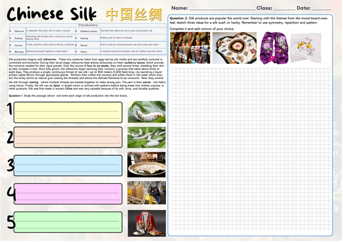 Textiles Cover Homework worksheet Chinese Silk | Teaching Resources