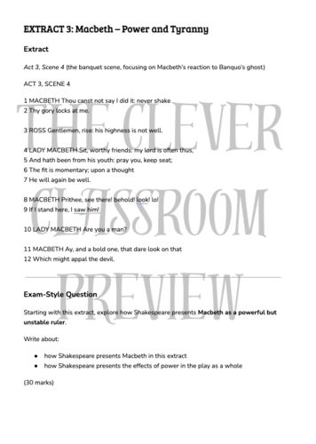 Macbeth – Exam-Ready Extract Worksheets (AQA GCSE English Literature ...