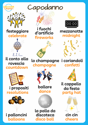 Italian New Year Capodanno Vocabulary Poster Worksheets Wordsearch ...