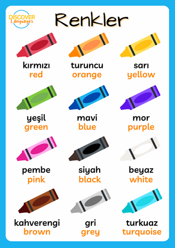Turkish and English Bilingual Colours Vocabulary Poster Worksheets ...