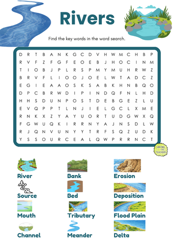 Rivers Word Search | Illustrated River Features Geography Vocabulary ...