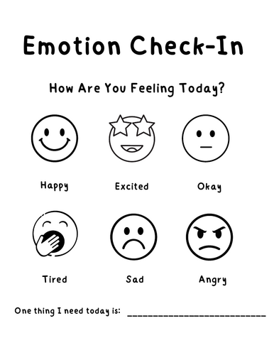 Emotion Check-In Worksheet for Elementary Students | Teaching Resources
