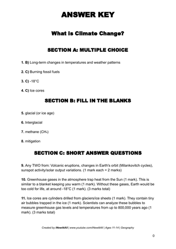 What is Climate Change? Complete KS3 Geography Worksheet with Answers ...