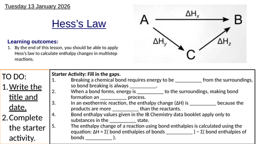 R1.2 Hess's Law, SL (IBDP Chemistry) | Teaching Resources