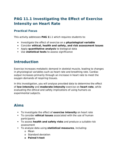 OCR Biology PAG11.1 Investigating the Effect of Exercise Intensity on ...