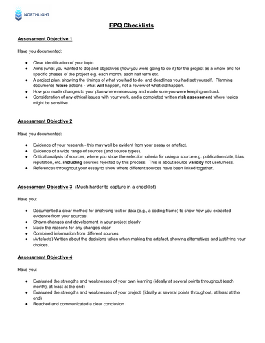 EPQ Top Band Marking Guide with Student Checklists (AQA) | Teaching ...