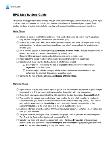 EPQ Step-by-step Student Guide for Essays and Artefacts (AQA ...
