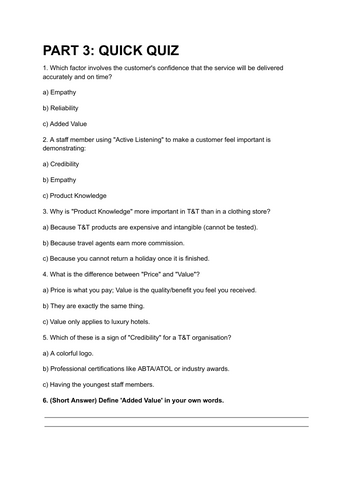 BTEC Int L3 Travel & Tourism Unit 4 A1 L5 | Teaching Resources