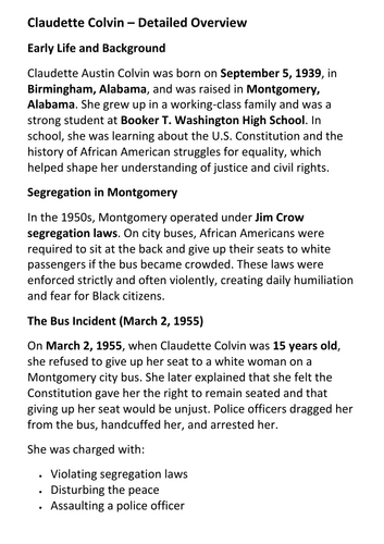 Claudette Colvin Activity Bundle | Teaching Resources
