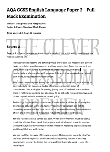 AQA GCSE English Language Paper 2 – Full Original Mock Examination ...