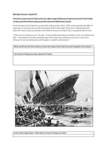 GCSE An Inspector Calls Context Titanic Non Fiction Comprehension and ...