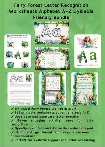 Fairy Forest Dyslexia Friendly Alphabet Letter Recognition Worksheet ...