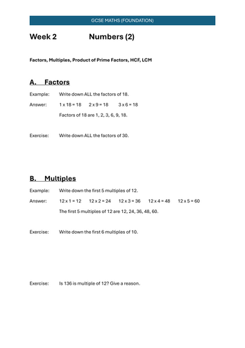 GCSE (Foundation) Mathematics - Week 2 Numbers (2) - Product of Prime ...