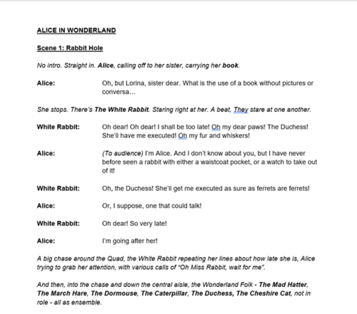 Alice's Adventure in Wonderland Script - School Play 45 mins | Teaching ...
