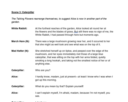 Alice's Adventure in Wonderland Script - School Play 45 mins | Teaching ...