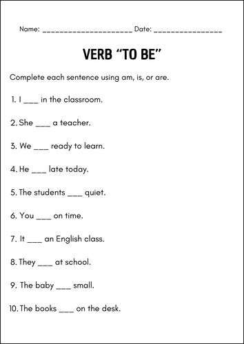 Verb “To Be” Worksheets Printable | Is – Am – Are Grammar Practice ...