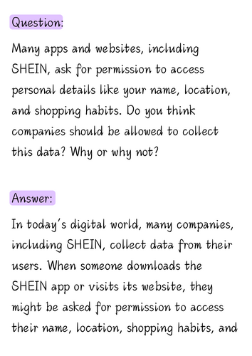SHEIN's Use of Personal Data: A Critical Sample Answer & Essay Prompt ...