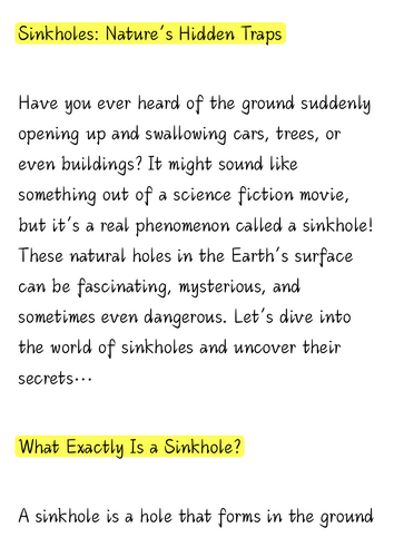 The Mystery of Sinkholes: A Complete Reading Comprehension Package ...