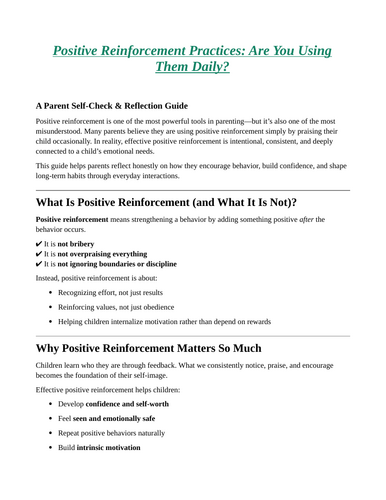 Positive Reinforcement Practices: A Parent Self-Check & Reflection ...