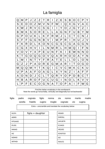 Free Italian wordsearch - la famiglia | Teaching Resources
