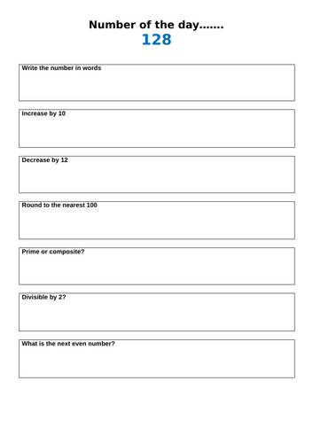 Number of the Day - Quick Maths Starters | Teaching Resources