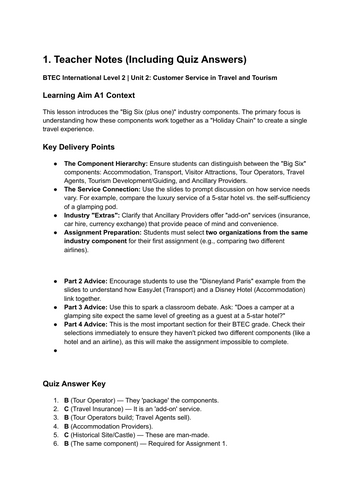 BTEC International L2 Travel & Tourism Unit 2 A1 L2 | Teaching Resources