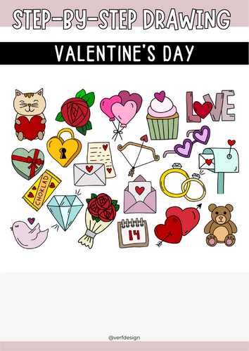 Valentine’s Drawing Guide - 20 Step-by-Step Pictures | Teaching Resources