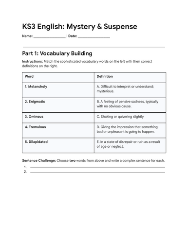 KS3 English Skills: Mystery & Suspense | Vocabulary, Reading & Creative ...