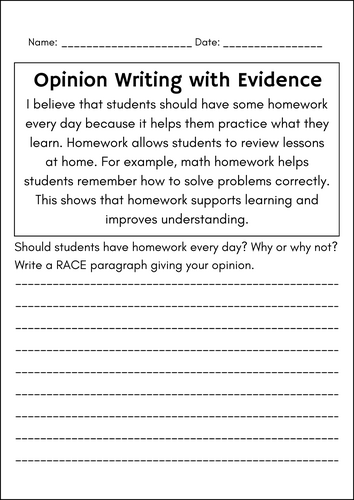 RACE Strategy Practice Worksheets Writing Passages & Prompts Paragraph ...