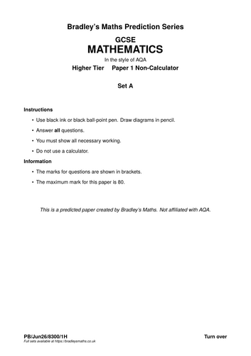 AQA Style GCSE Maths Higher 2026 - Full Prediction Paper 1 (Non-Calc ...