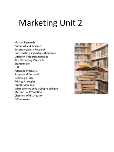 Business Unit 2 Marketing Revision Booklet | Teaching Resources