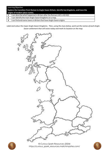 Anglo-Saxon Kingdoms Map & Place Names Worksheet (KS2) | Teaching Resources