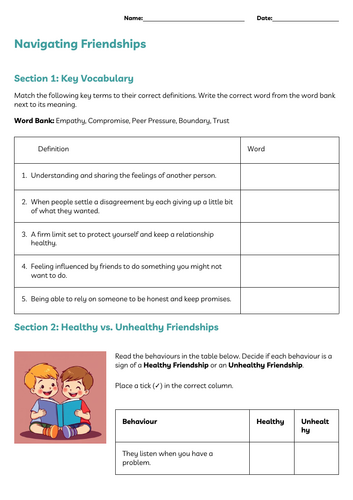 HEALTHY RELATIONSHIPS- Navigating Friendships FREE worksheet | Teaching ...