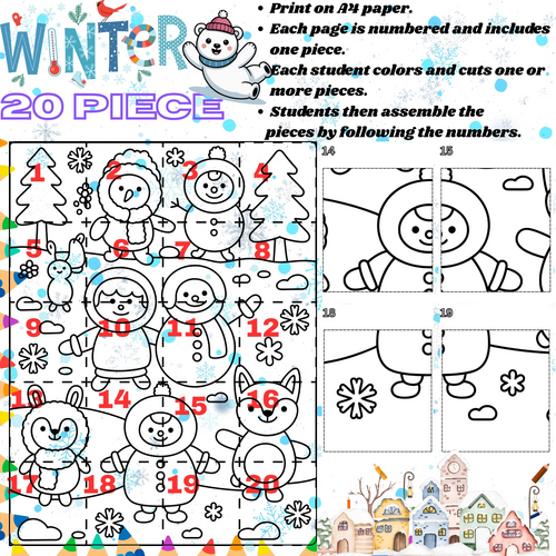 Winter Seasonal Activities – Collaborative Coloring Poster (20 Pieces ...