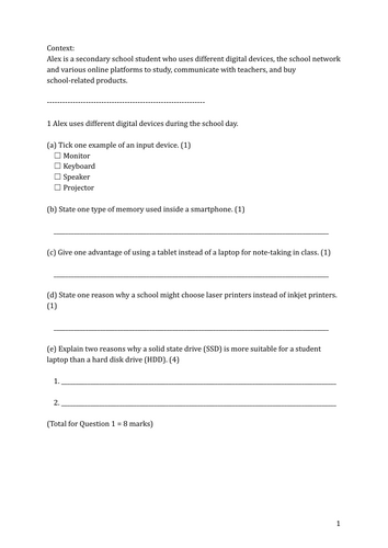 IGCSE ICT Mock Theory Exam – Units 1–4 (Pearson Edexcel) | Teaching ...