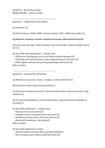 IGCSE ICT Mock Theory Exam – Units 1–4 (Pearson Edexcel) | Teaching ...