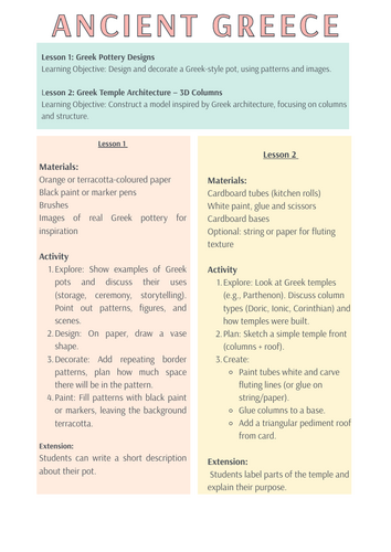 Ancient Greek Art Lesson Pack – Vase Patterns & 3D Columns | Teaching ...