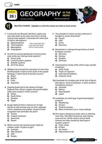 GEOGRAPHY IN THE NEWS weekly quiz - 26 January 2026 | Teaching Resources
