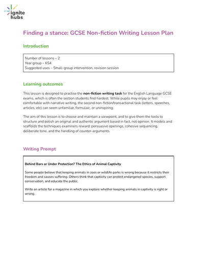 Finding a stance: GCSE Non-fiction Writing Lesson Plan | Teaching Resources