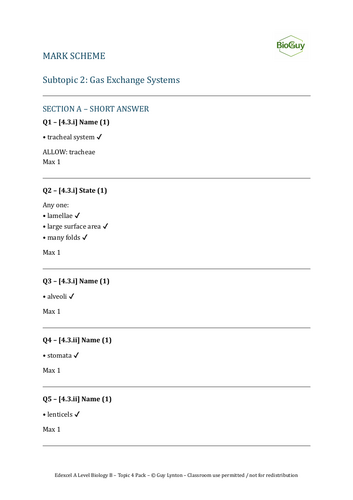 Edexcel Biology B: 4.2 Gas Exchange | Teaching Resources