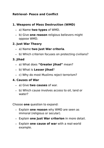 Religion, Peace and Conflict AQA GCSE Religious Studies (Full Unit of ...