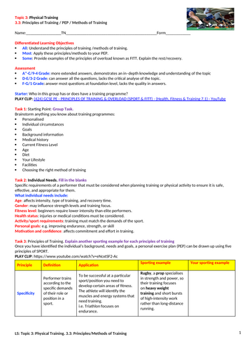 GCSE PE (Spec 2016 Edexcel) Topic 3: 3.3.Principles of Training / PEP ...