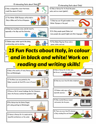 ENGLISH Italy & Winter Olympics 2026: 29-Page PRIMARY/JUNIOR Activity ...