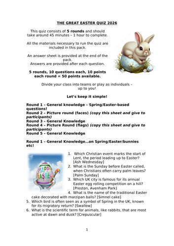 FREE - The Great Easter Quiz 2026 - 50 questions - Simple, no other ...