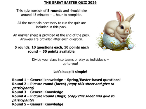 FREE - The Great Easter Quiz 2026 - 50 questions - Simple, no other ...