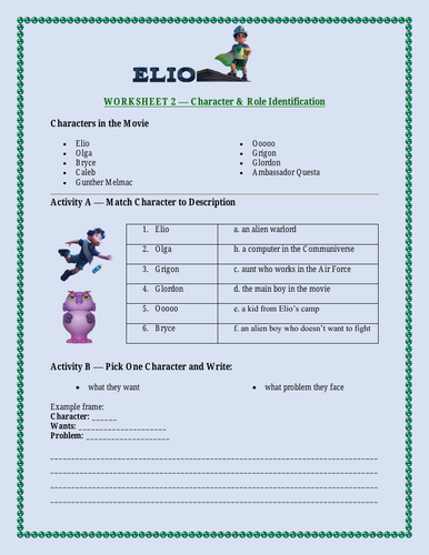 Movie 'Elio' Complete Classroom Pack — 12 Worksheets + Teacher Keys ...
