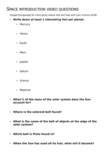 GCSE Physics Space – Formation of the Solar System Lesson with ...