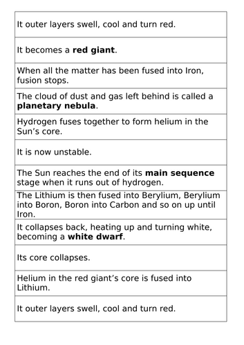 GCSE Physics Space – Life Cycle of Stars Lesson with Worksheet ...