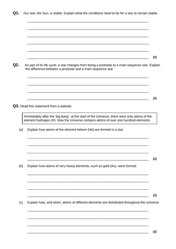 GCSE Physics Space – Life Cycle of Stars Lesson with Worksheet ...